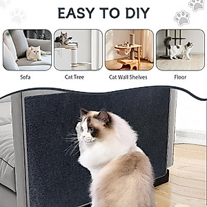Fixmend Cat Scratching Mat, 78.7"x15.8" Trimmable Self-Aadhesive Cat Scratch Carpet, Pad Replacement for Couch Furniture Protector, Cat Tree Shelves, Scratching Posts (Dark Grey)
