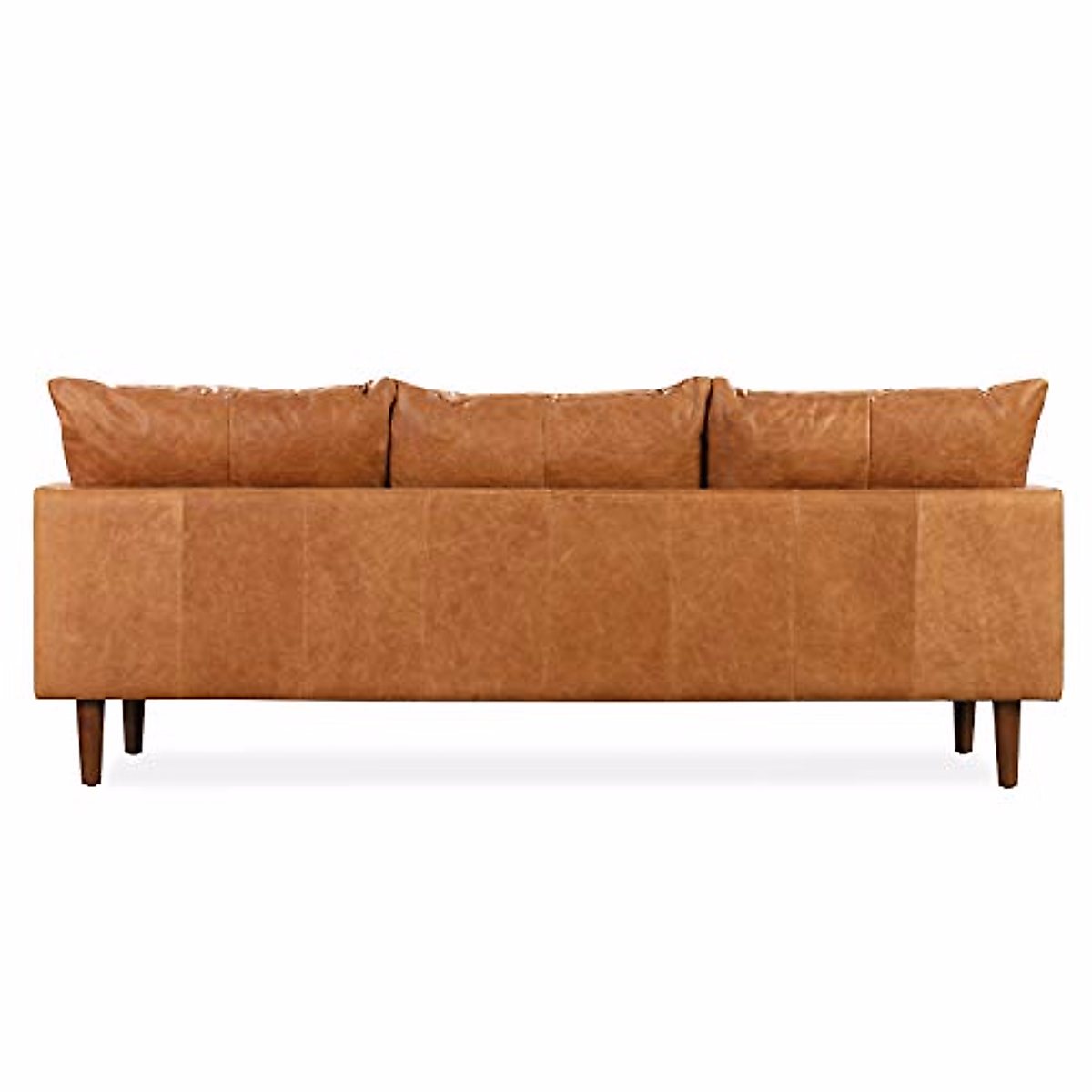 POLY & BARK Girona Leather Couch – 88-Inch Leather Sofa with Tufted Back - Full Grain Leather Couch with Feather-Down Topper On Seating Surfaces – Pure-Aniline Italian Leather – Cognac Tan