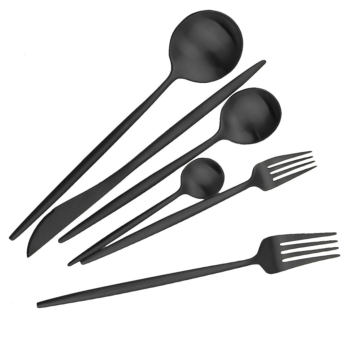 JASHII Luxury Black Flatware, Silverware Sets, 24-pieces Elegant Cute 18/10 Stainless Steel Silverware Set for Eating Home Kitchen Hotel Restaurant, Service Sets for 4 People, Dishwasher Safe