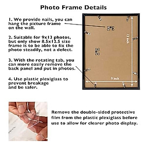 JCJMY 9x13 Picture Frame Black for Wall Hanging, Wall Mounting Horizontally or Vertically, 9 x 13 Wall Gallery Poster Photo Frame with Shatter Resistant Plexiglass, Black