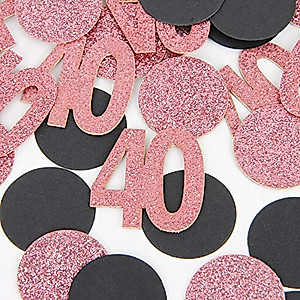 Halodete 40th Birthday Confetti Black & Rose Gold Glitter Happy Birthday Party Confetti Number Circle Table Confetti for Birthday/Anniversary Party Decoration Supplies