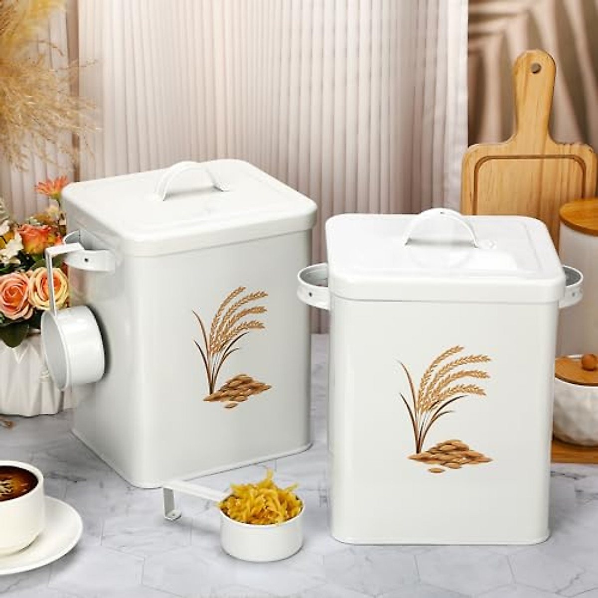 Hushee 2 Sets Metal Rice Storage Container Square Rice Container with Lid for Flour Bean Grain Cereal Pet Food(1.5 Gallon)