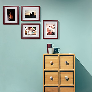 Egofine 8x10 Picture Frames 4 Pack - Wood Frames Covered by Plexiglass for Pictures 4x6 or 5x7 with Mat or 8x10 Without Mat, Photo Frames for Table Top and Wall Display, Cherry Red