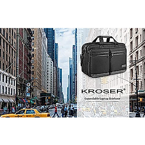 KROSER Laptop Bag Stylish Laptop Briefcase Fits Up to 17.3 Inch Expandable Water-Repellent Shoulder Messenger Bag Computer Bag with RFID Pockets for Business/Travel/School/College/Men/Women-Black