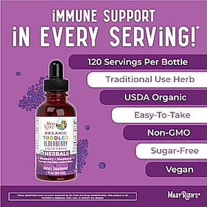 MaryRuth's Toddler Elderberry Syrup | USDA Organic Elderberry | Sugar Free Kids Immune Support Supplement for Ages 1-3 Years | Clean Label Project Verified®, Vegan, Non-GMO, Gluten Free | 1 Fl Oz