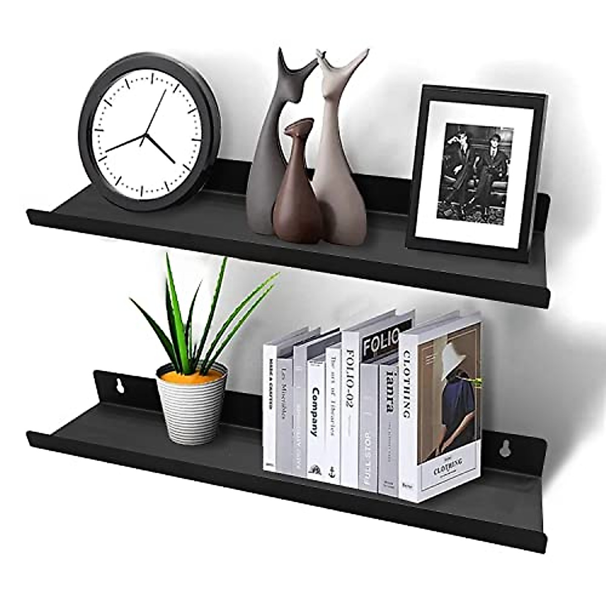 OFILLES 2Pcs Black Metal Wall Shelves, Floating Shelf Wall Storage, Book Shelves for Bedroom, Living Room, Bathroom, Kitchen.