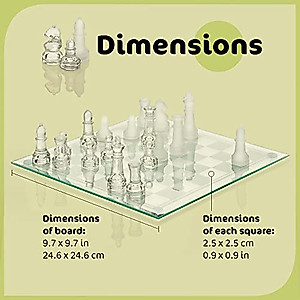 Srenta Fine Glass Chess Set Game, Modern Clear Chess Set, Deluxe Chess Set Glass Chess Board Set with Solid Clear & Frosted Chess Glass Pieces | 9.7’’ Crystal Chess Boards Sets, Felt Padding Included