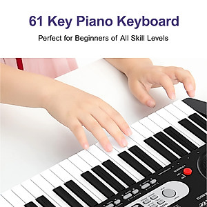 Amyove Keyboard Piano for Beginners, 61 Key Piano Keyboard with Built-In Speaker Microphone, Sheet Stand and Power Supply, Portable Keyboard Teaching for Best Birthday or Christmas Gift