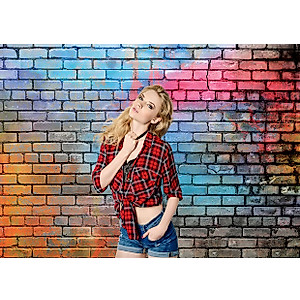 AIIKES 8x6FT Colorful Brick Wall Photo Backdrop 80's Hip Hop Disco Baby Birthday Wedding Graduation Themed Party Photography Background Fashion Decor Studio Photo Booth 11-502