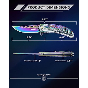 Dispatch Pocket Knife for Men Women with Clip, Folding Knife with Dragon Pattern Handle, Outdoor Hunting Camping Hiking EDC Tools