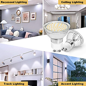 GU10 LED Light Bulbs Dimmable Daylight White 5000K 4W 2 Prong Light Bulbs Halogen Replacement Lamp 50W 40W MR16 (GU10 Base) Spotlight Track Lighting Bulb, 450LM 120° Flood Beam Angle, Pack of 6