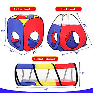 3 in 1 Kids Play Tent with Play Tunnels and Ball Pit, Pop Up Toddler Tent for Kids, Kids Toys for Boys and Girls Babies Children Indoor and Outdoor Playhouse, Gift Idea (Balls NOT Included)