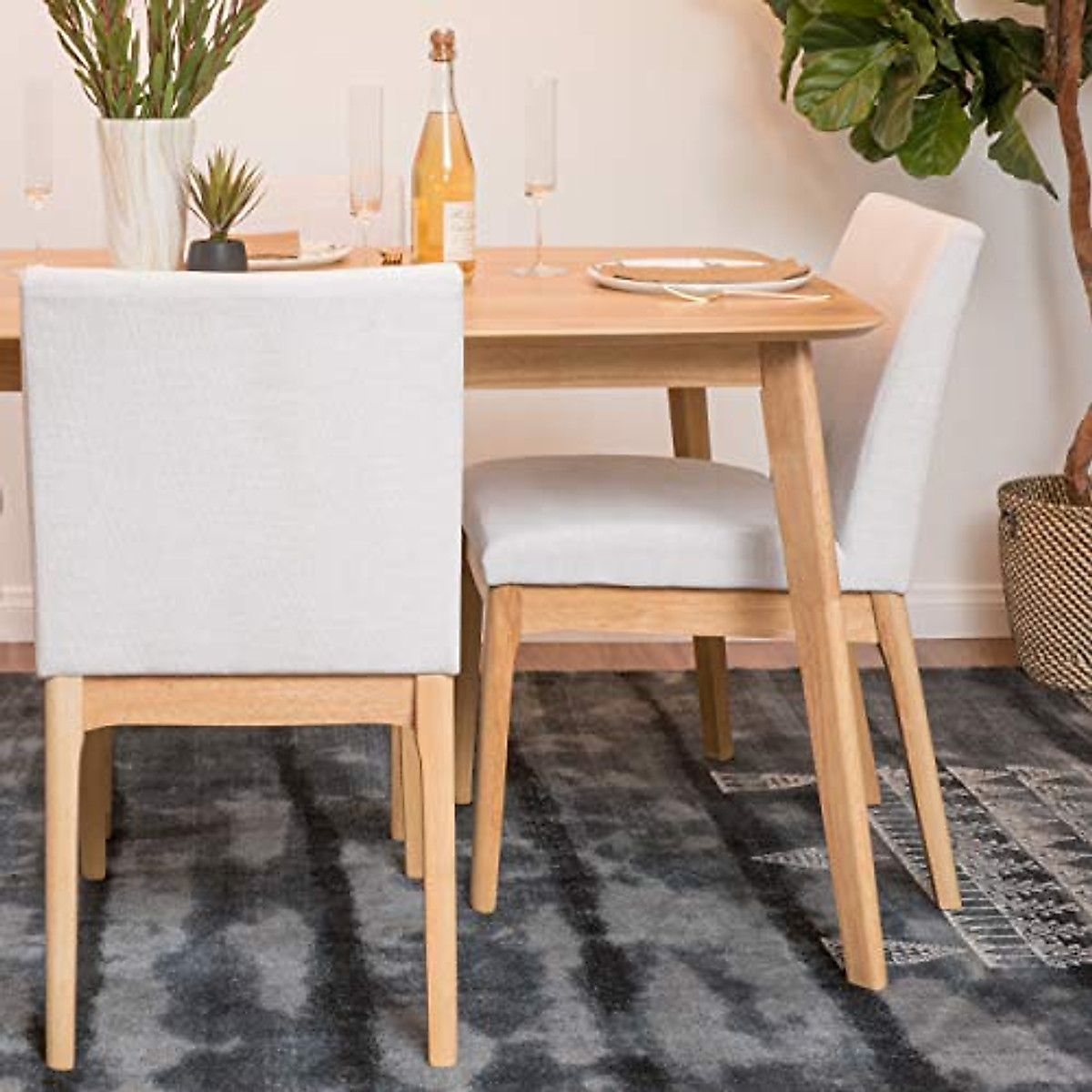 Christopher Knight Home Kwame Fabric / Oak Finish Dining Chairs, 2-Pcs Set, Light Beige