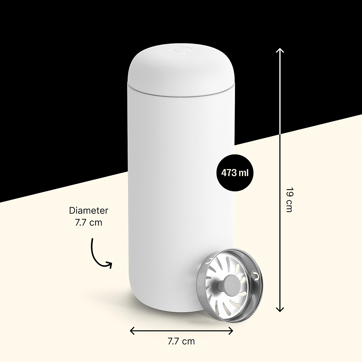 Fellow 16 oz Carter Move Travel Mug - Vacuum-Insulated Stainless Steel Travel Coffee Mug - Coffee Tumbler with Ceramic Interior and Splash Guard - Matte White