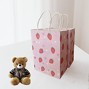 BaShiDer Strawberry Gift Bags 5.9x8.26x3.15-inch Strawberry Party Favor Bags 16Pcs Paper Bags with Handles for Party Favors(Strawberry-Pink)