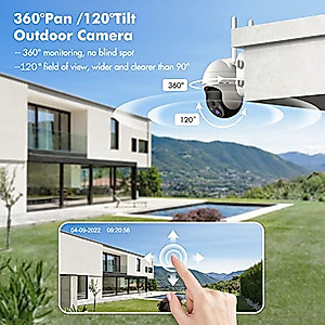 ZUMIMALL Security Cameras Wireless Outdoor, 2K 360° PTZ Outdoor Camera Wireless, Solar Security Cameras for Home, Spotlight & Siren/2.4G WiFi/3MP Color Night vision/2-Way Talk/PIR Detection/SD/Cloud