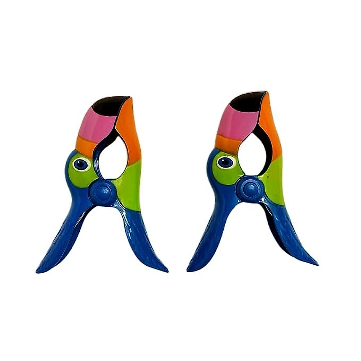 2 Set (4 Ct) Blue Toucan/Blue Flip Flops Beach Towel Clips Jumbo Size for Beach Chair, Cruise Beach Patio, Pool Accessories for Chairs, Household Clip, Baby Stroller