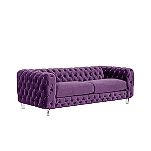 Iconic Home Modern Contemporary Tufted Velvet Down-Mix Cushons Acrylic Leg Sofa, Purple