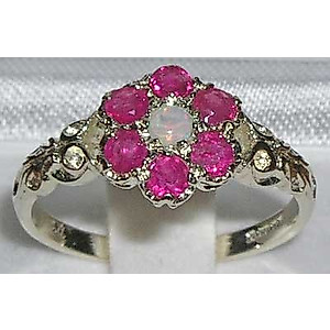 LetsBuyGold 925 Sterling Silver Natural Opal and Ruby Womens Promise Ring - Size 6.5