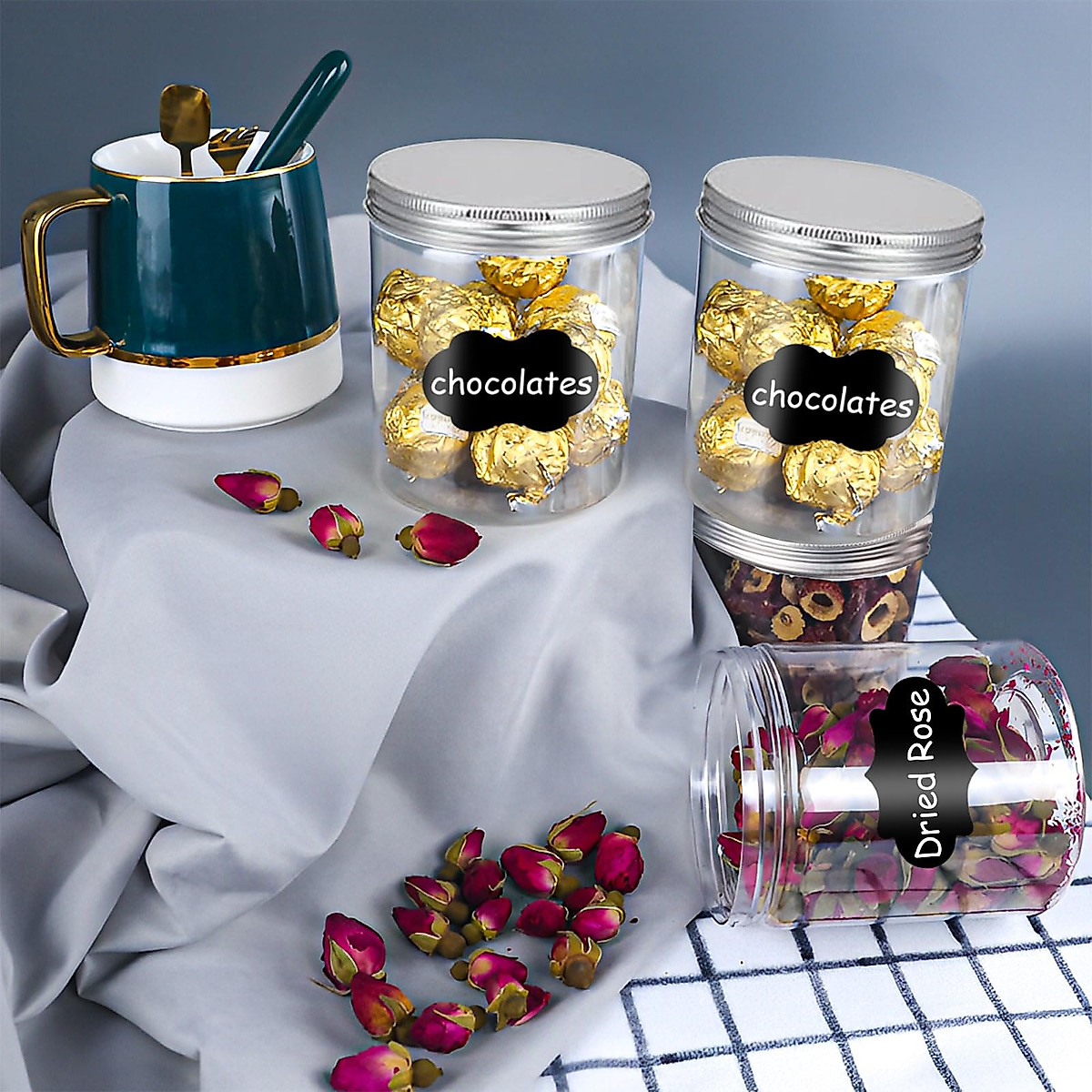 HDFCLUP 11 Pcs 16 oz Silver Plastic Jars with Ribbed Lids Wide Mouth Food Plastic Jars Airtight Paint Storage Containers for Beauty Products,Kitchen & Household Storage (Silver Lids)