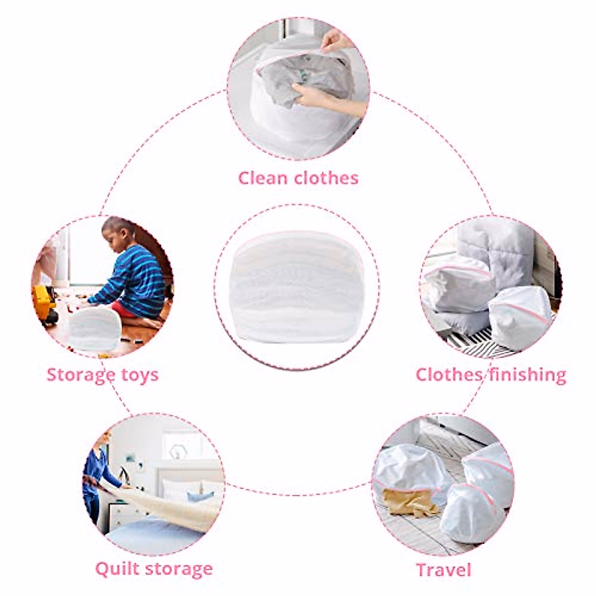 MJIYA Mesh Laundry Bags for Delicates with Premium Zipper, Travel Storage Organize Bag, Clothing Washing Bags for Laundry, Blouse, Bra, (WhiteA+Sphere Shape, 9.25x9.25x7 Inch)