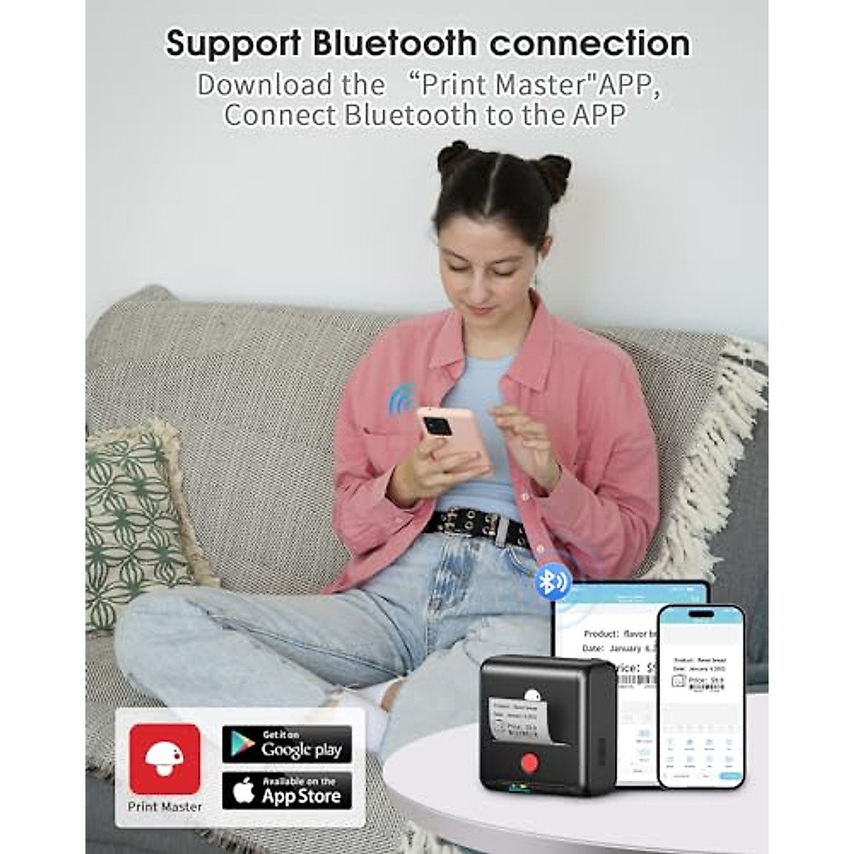 Memoqueen Thermal Label Maker, M200 Bluetooth Thermal Label Printer, 3 Inch Address Label Maker for Small Business, Home, Office, Barcode, Logo, Black