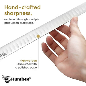 Humbee, Carving Knife and Fork Set, 10 inch Granton Blade with 9 Inch Fork, for Cutting Smoked Brisket, BBQ Meat, Turkey