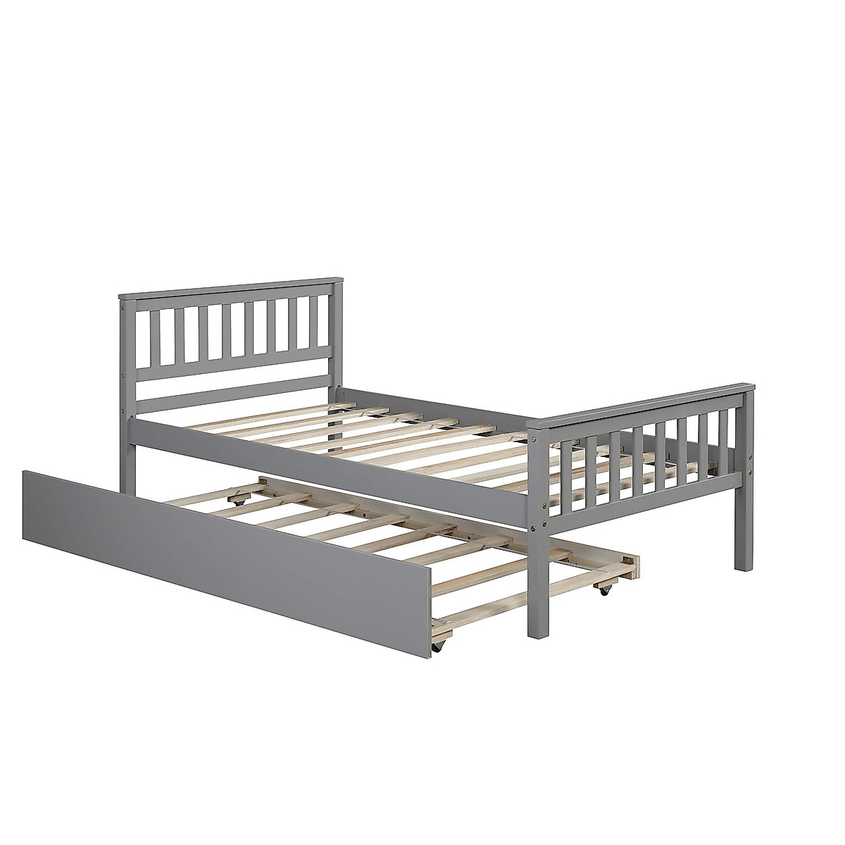 Twin Platform Bed with Trundle, Solid Wood Bed Frame with Headboard, Footboard for Teens Boys Girls,No Box Spring Needed (Grey)