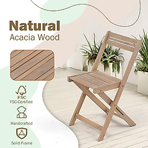 SUNSITT Patio Furniture Set 3 Piece Acacia Wood Bistro Table and Chairs Set of 2 Outdoor Bistro Patio Set Folding Patio Chairs and Square Table for Balcony, Porch, Garden