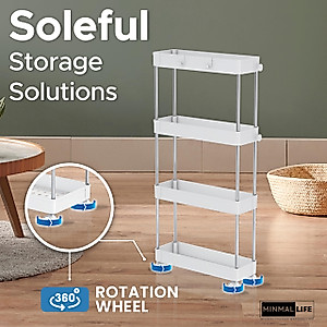 Minmallife MINMALLIFE 4 Tier Slim Rolling Cart - Slim Rolling Storage Cart - Slim Storage Cart with Wheels - Skinny Rolling Storage Cart - Slim Rolling Cart Space Saver, 40x13x85 cm