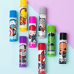 Lip Smacker Marvel Avenger Flavored Lip Balm Party Pack 8 Count, Super Hero, Spirderman, Iron Man, Captain America, Clear, For Kids