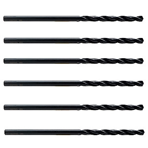 MAXTOOL 3/32"x6" 6pcs Identical Aircraft Extension Drills HSS M2 Extra Long Deep Twist Drill Bits Straight Shank Fully Ground Black; ACF02B06R06P6