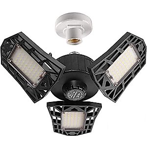 Vbakor LED Garage Lights, 60W Deformable LED Garage Ceiling Lights 6000LM Basement Lighting, 6500K E26 LED Shop Lights Bulb for Garage, Warehouse, Corridor, Workshop (No Motion Detection)
