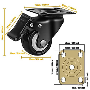QNCZ 2" Caster Wheels, Casters Set of 4 Heavy Duty but Silent, Excellent Locking Casters with Polyurethane (PU) Wheels, Swivel Plate Castor Wheels for Cart, Furniture, Workbench.