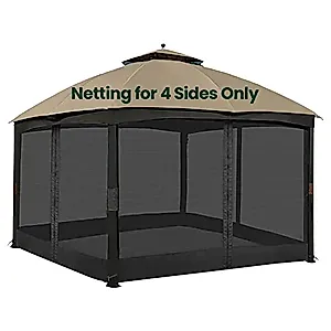 Gazebo Universal Replacement Mosquito Netting, OLILAWN 10' x 12' Outdoor Canopy Net Screen 4-Panel Sidewall Curtain, with Zippers, Easy to Install, Fit for Most Gazebo 10x12 Canopy, Black