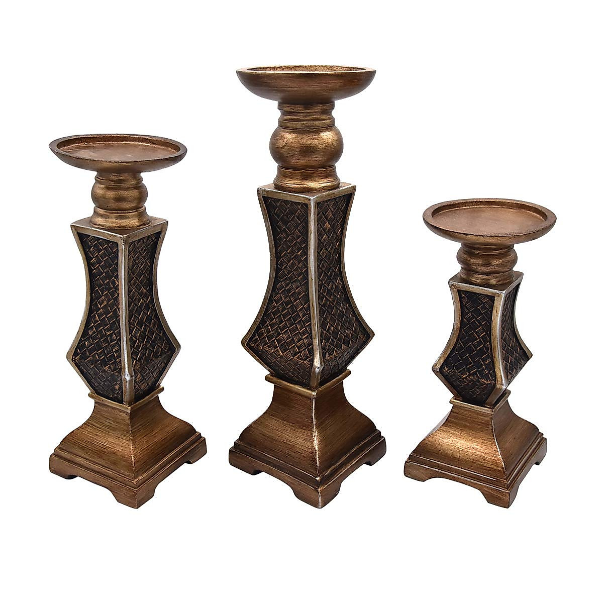 QUABUY Resin Candle Holders (Set of 3) Small 8", Medium 10", Large 12" (H). Ideal for Home Decorations for Living Room, Dining Room Table, Weldings, Parties, Special Events ( Gold )
