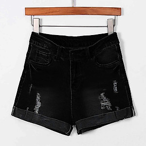 Fashion Low Waisted Mini Shorts ,THENLIAN Women Washed Ripped Hole Short Jeans Denim Pants Shorts(M, Black)