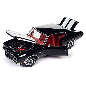 1970 Chevy Chevelle SS Tuxedo Black with White Stripes and Red Interior Hemmings Muscle Machines Magazine Cover Car (May 2011) "American Muscle Series 1/18 Diecast Model Car by Auto World AMM1317
