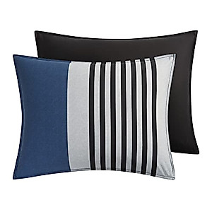 Nautica Comforter Set Cotton Reversible Bedding with Matching Shams, Home Decor for All Seasons, 3 pcs, Queen, Rendon Charcoal/Navy/White