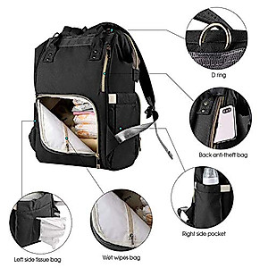 'Diaper Bag Backpack Bag Baby Bags for Mom and Dad Maternity Diaper Bag with USB Charging Port Stroller Straps Thermal Pockets,Water Resistant', Black, L