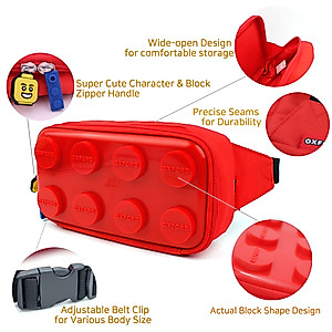 Building Blocks Pieces Waist Pack Fanny Bag Hipsack Cell Phone Toys Holder for Boys Kids Brick Storage Travel Sling Pouch, Officially Licensed