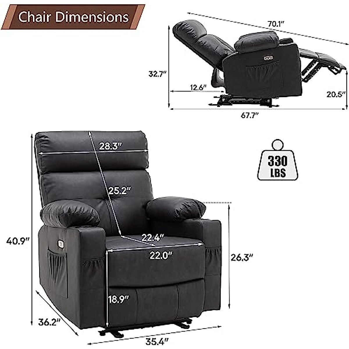 RIHEREFY Electric Recliner Chairs with Heat and Massage,Massage Recliner Chair,Wall Hugger Power Recliner Chair with Cup Holder, USB Port for Living Room & Bedroom