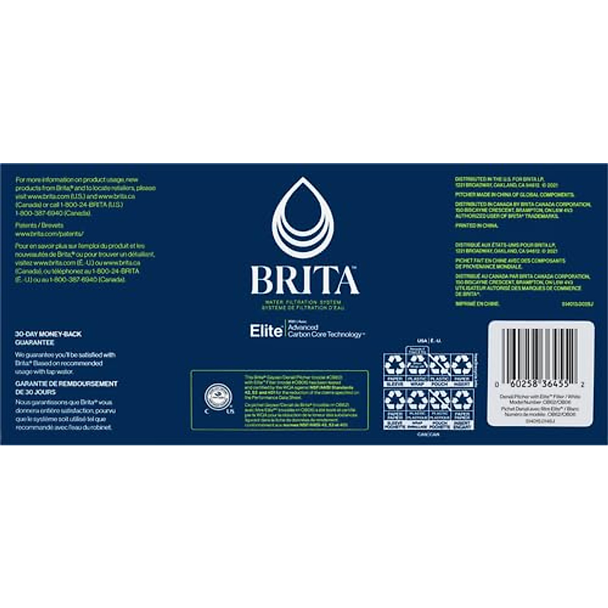 Brita Small 6 Cup Denali Water Filter Pitcher with 1 Brita Elite Filter, Made Without BPA, White