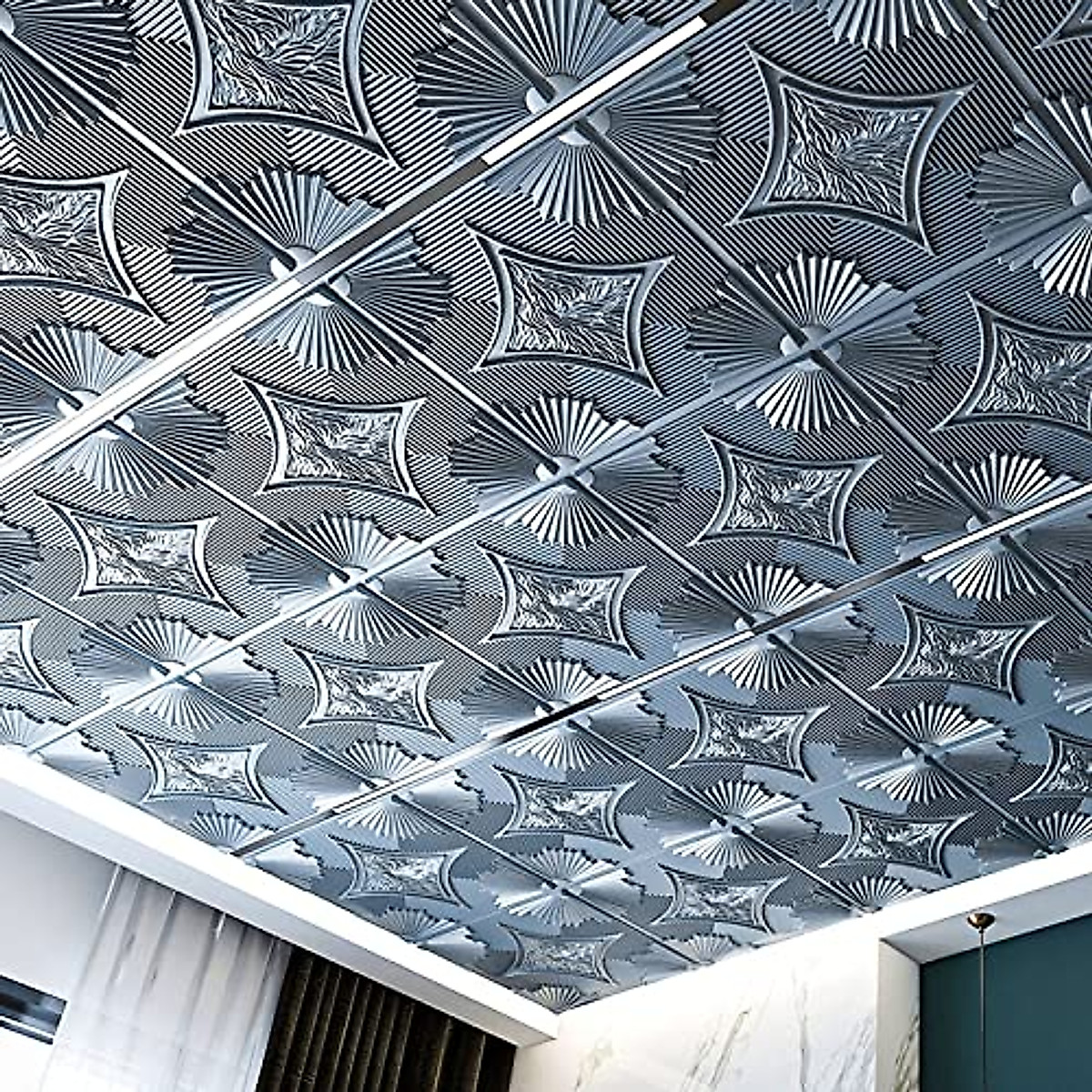 Art3d Drop Ceiling Tiles 24x24 in Grey (12-Pack, 48 Sq.ft), 3D Wainscoting Panels Glue Up 2x2