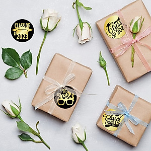 2023 Graduation Stickers, 240 Pieces Class of 2023 Grad Circle Stickers, Graduation Envelope Seals Candy Label Stickers (12 Design) - Black Gold