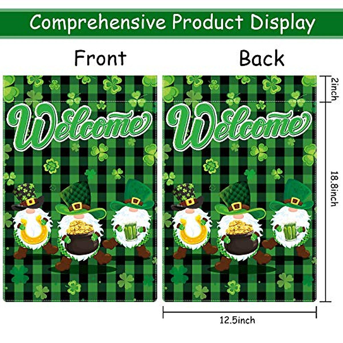 Boao 2 Pieces St Patrick's Day Garden Flag 18 x 12 Inch Saint Patty's Day Welcome Gnome Irish Green Shamrock Flag Double Sided Decorative Shamrock Truck Yard Flag for Garden Home Decoration
