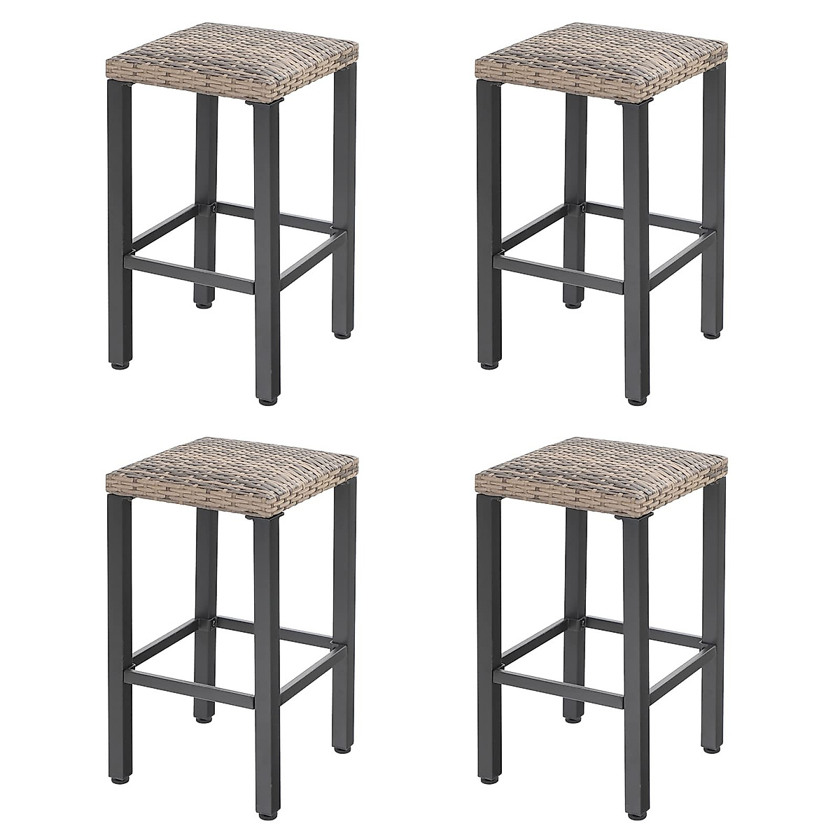 Sophia & William Outdoor Patio Bar Stools Set of 4, Counter Height Backless Rattan Wicker Bar Chairs with Adjustable Feet Mats, Patio Furniture with Metal Frame for Patio Kitchen Dining, 26.4" H