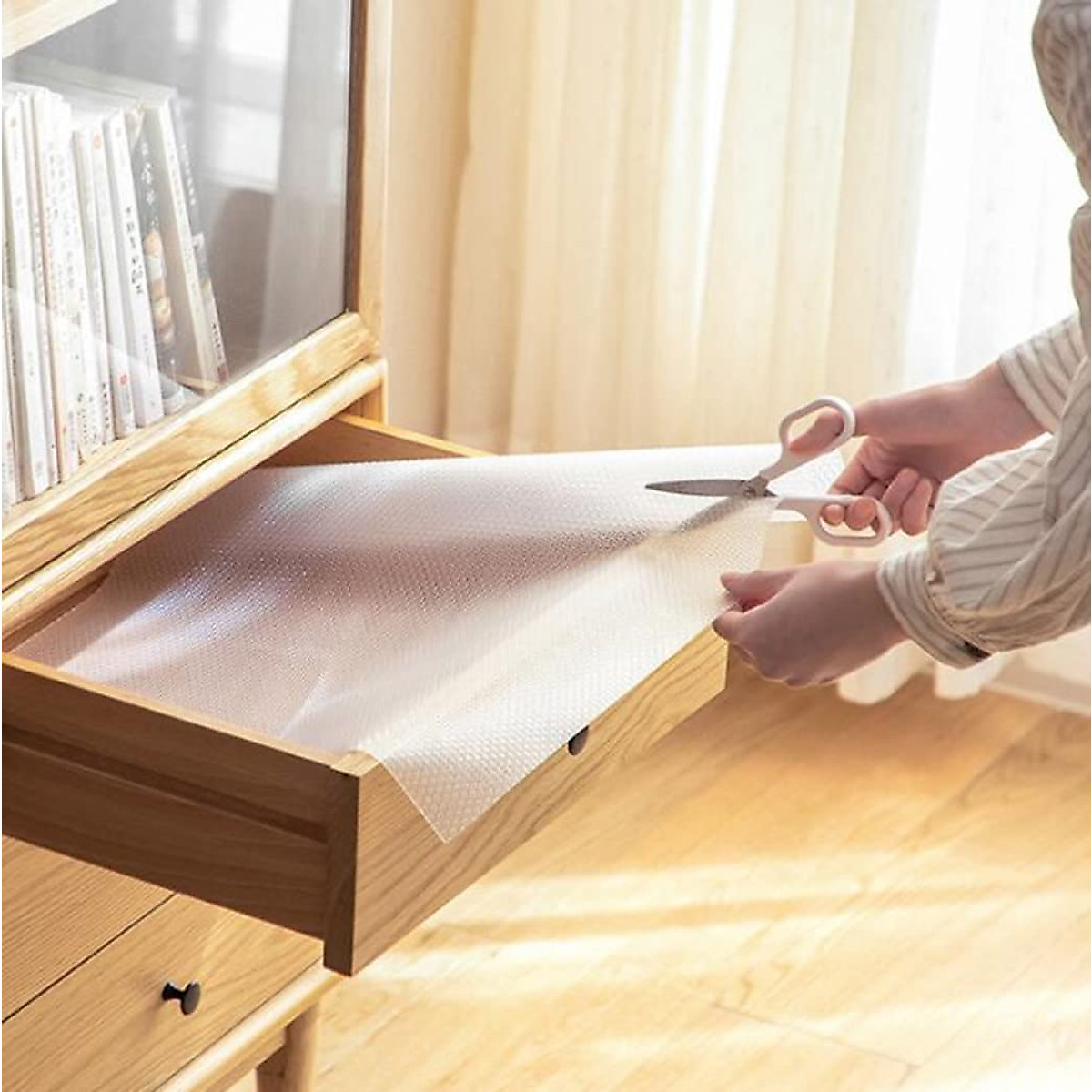 Soqool 8 PCS Refrigerator Mats Fridge Shelf Mats Kitchen Shelf Liners Drawer and Cabinet Liners Washable Table Placemats, Easy to Clean (2Green+ 2Blue+ 2Pink+ 2White)