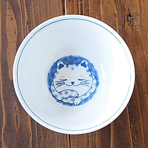 Japanese Cute Cat design 7.48 Inches Soup Ramen Noodle or Serving Bowl Buchi Bicolor