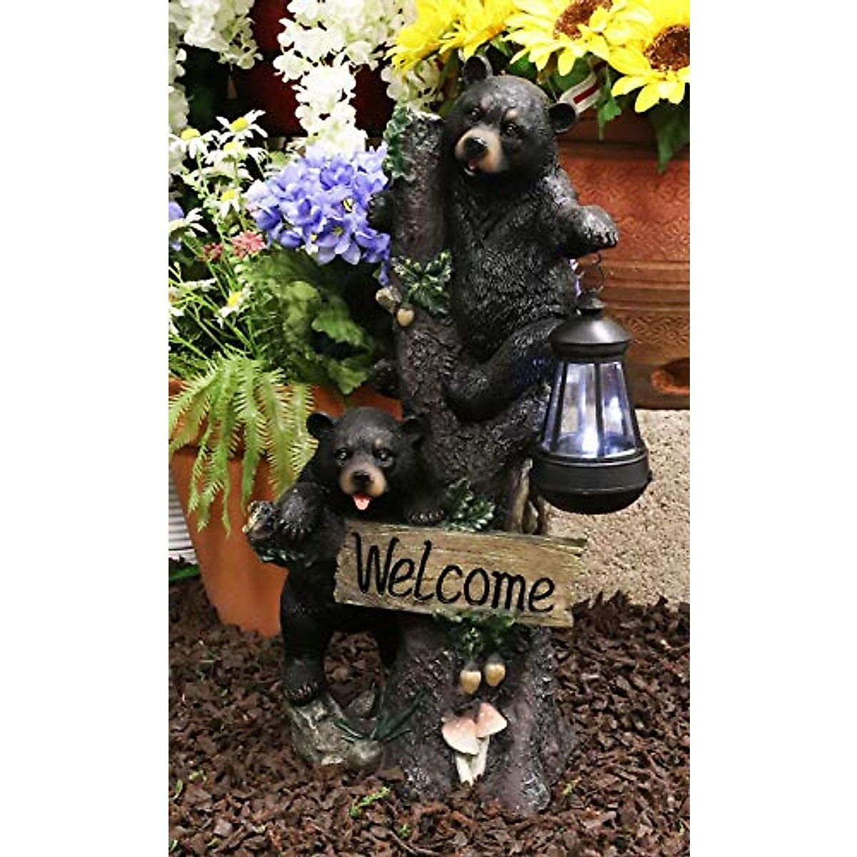 Ebros Climbing Black Bear Cubs Garden Light Statue Figurine Solar LED Lantern Light Welcome Sign Guest Greeter Decor for Patio Poolside Garden Home